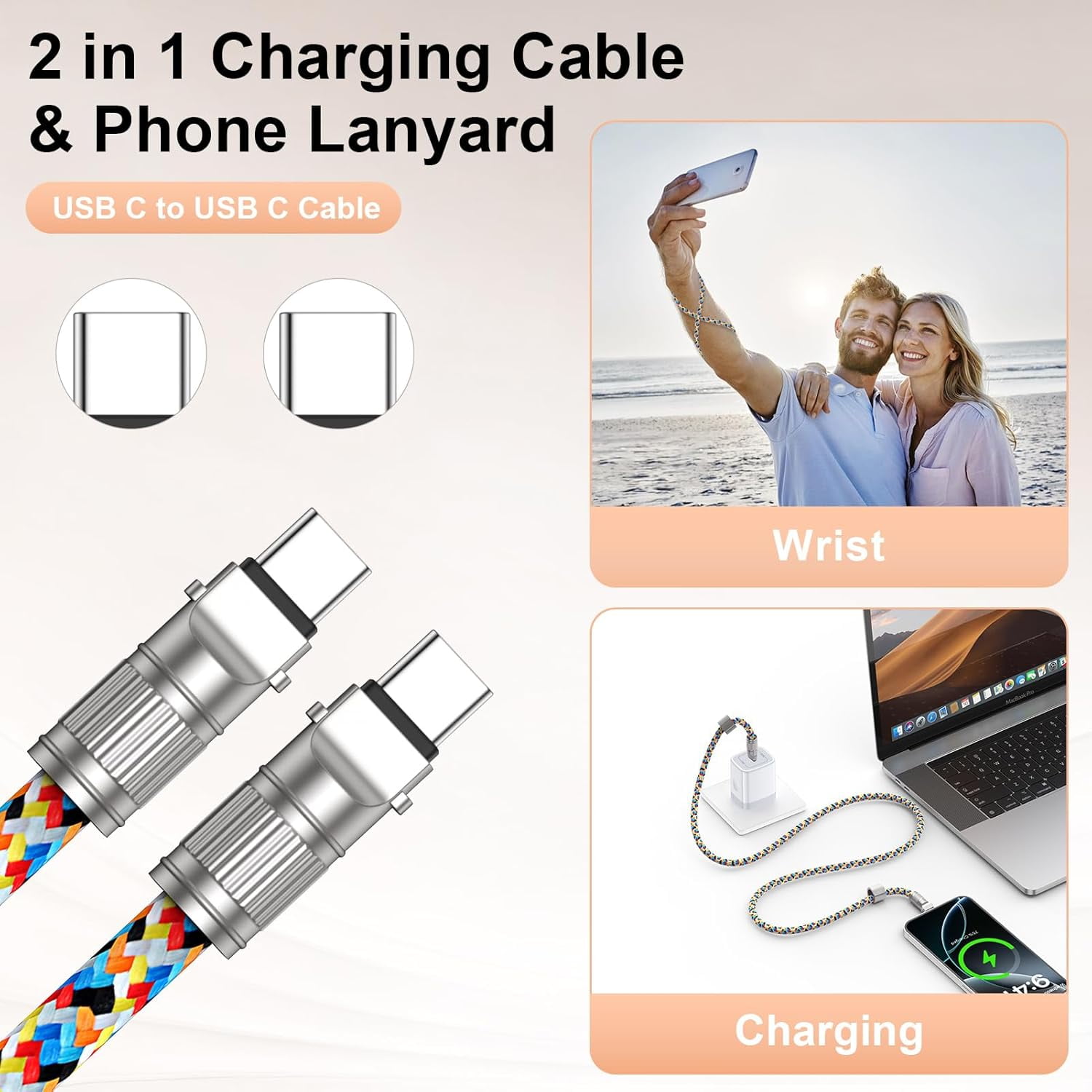 JUJHGRF-Phone Lanyard Built-in USB-C to USB-C Fast Charging Cable ...