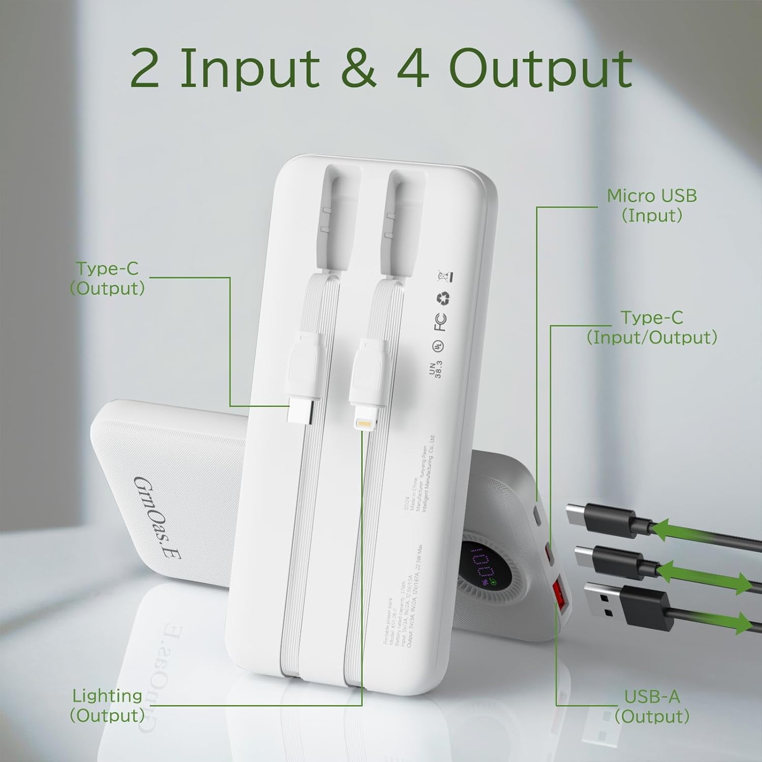 JUJHGRF-Portable Charger with Built in Cables10000mAh 22.5W Max High ...