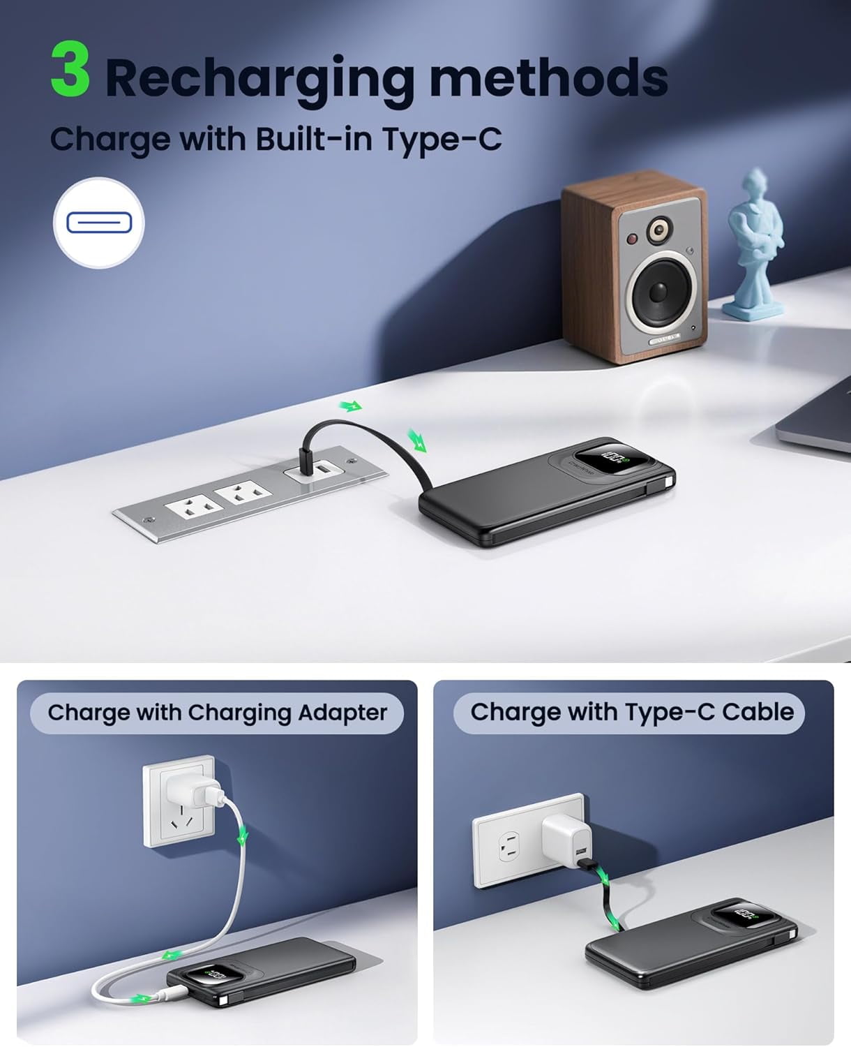 JUJHGRF-Portable Charger with Built-in Cables,22.5W Super Fast Charging ...