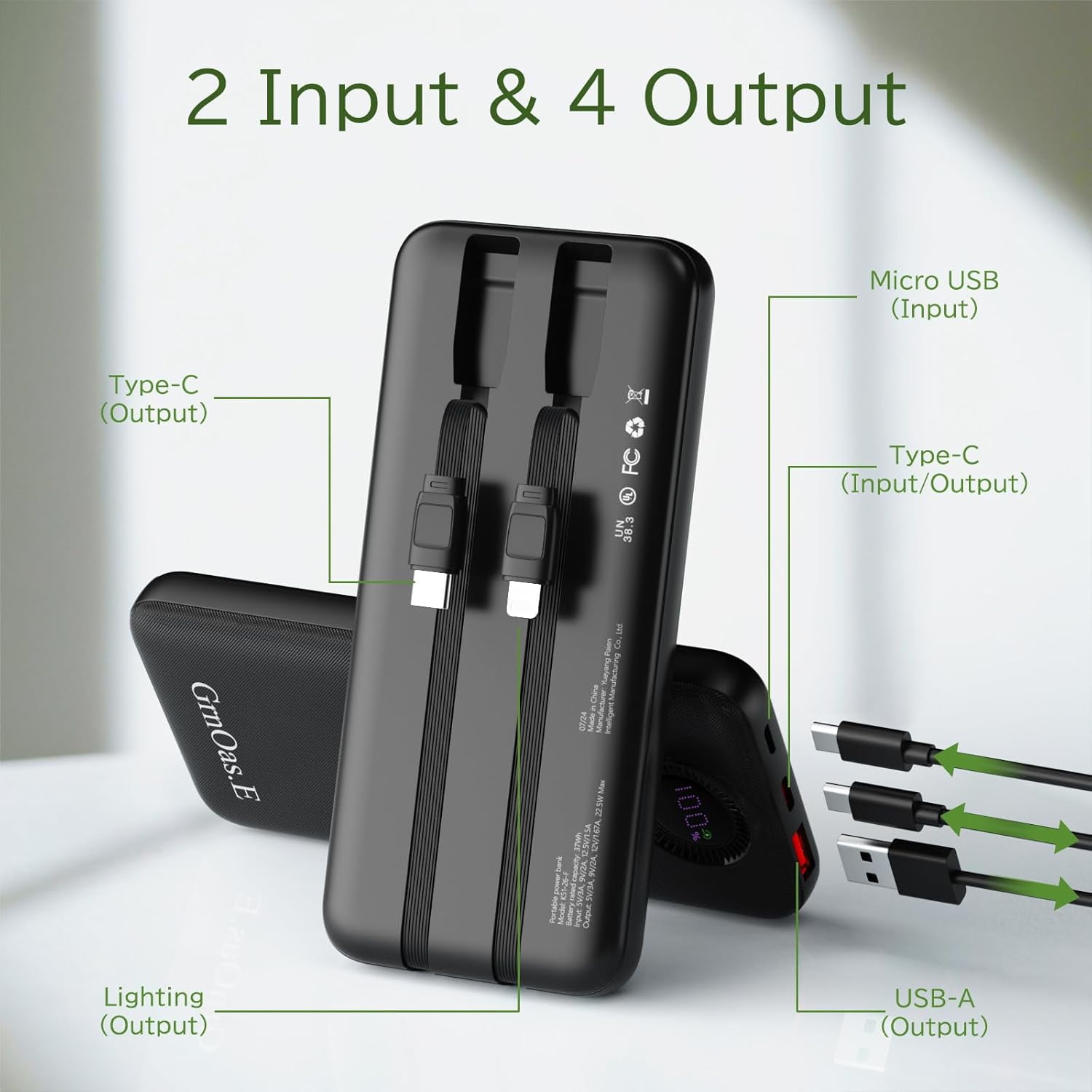 JUJHGRF-Power Bank,10000mAh 22.5W Max Portable Charger Built in Cables4 ...