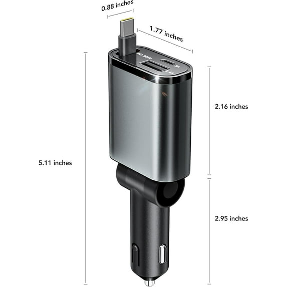 JUJHGRF-Retractable Car Charger, 3 in 1 Fast Car Phone Charger 50W, 1 ...