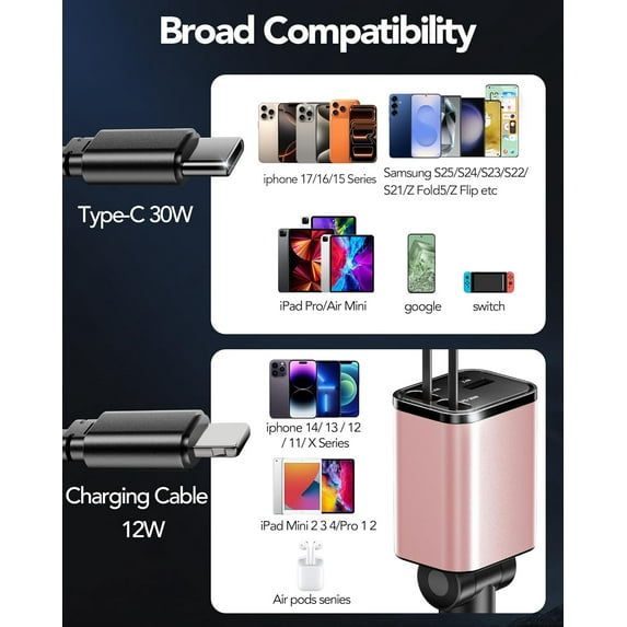 JUJHGRF-Retractable Car Charger Adapter for iPhone 17,4 in 1 Fast ...