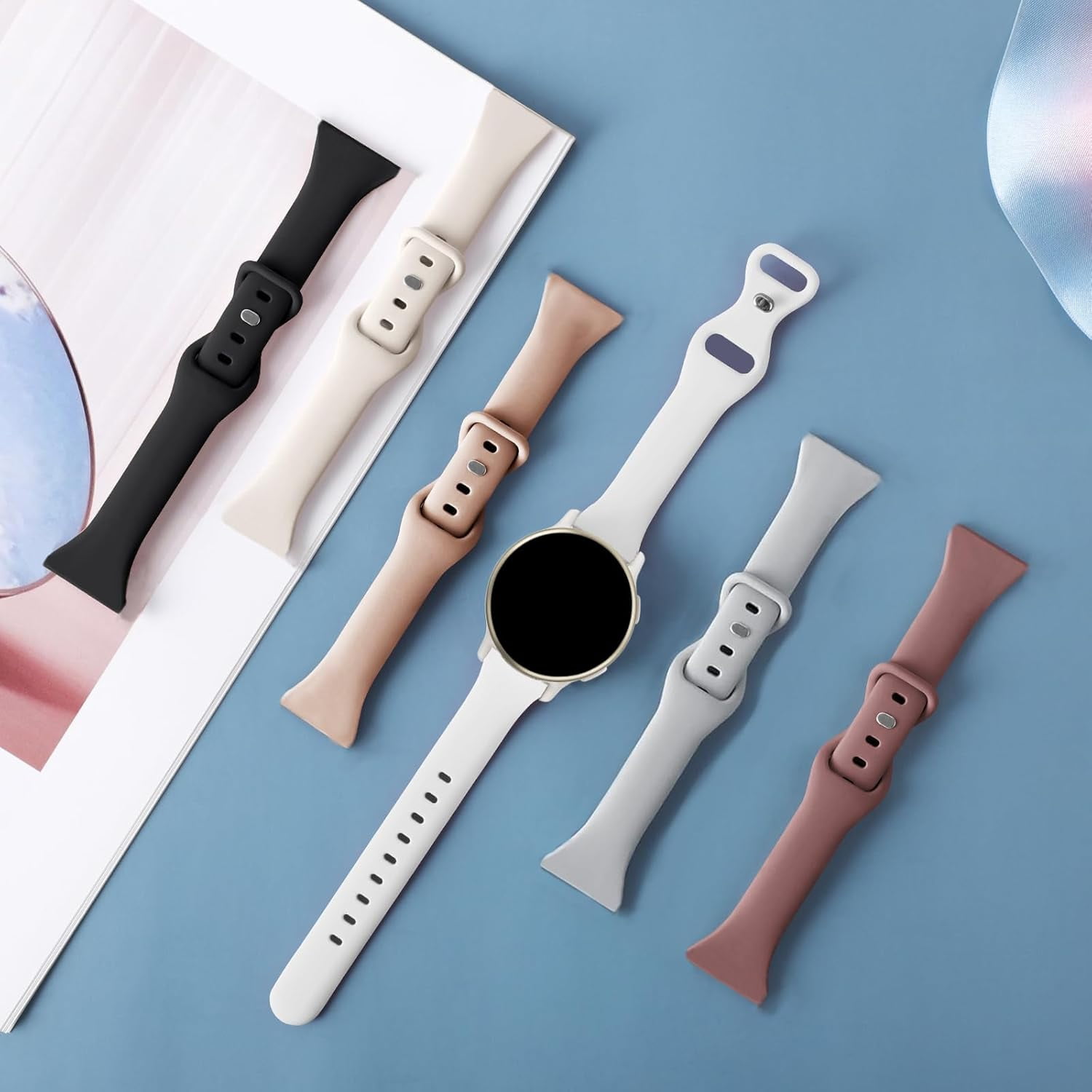 JUJHGRF-Slim Silicone Watch Bands Compatible with Garmin Vivoactive 6 ...