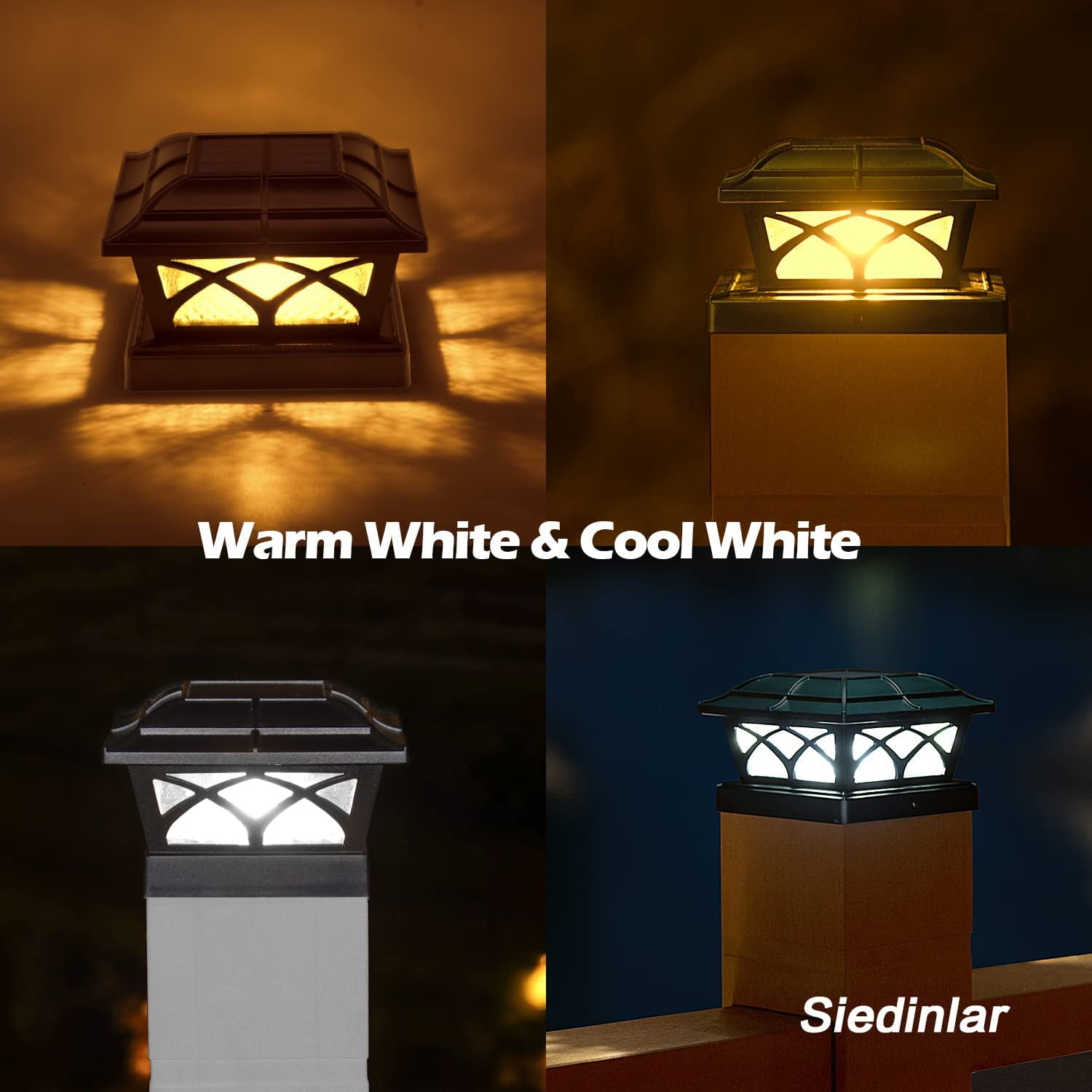 JUJHGRF-Solar Post Cap Lights Outdoor Glass 2 Color Modes 8 LEDs for ...