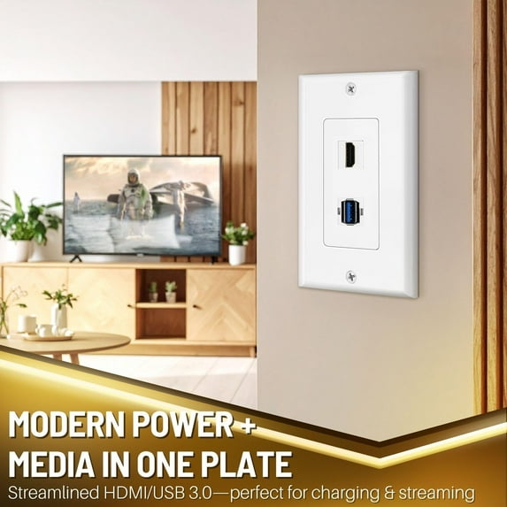 JUJHGRF-TNP USB HDMI Outlet Wall Plate - USB 3.0 Charger & HDMI Port ...