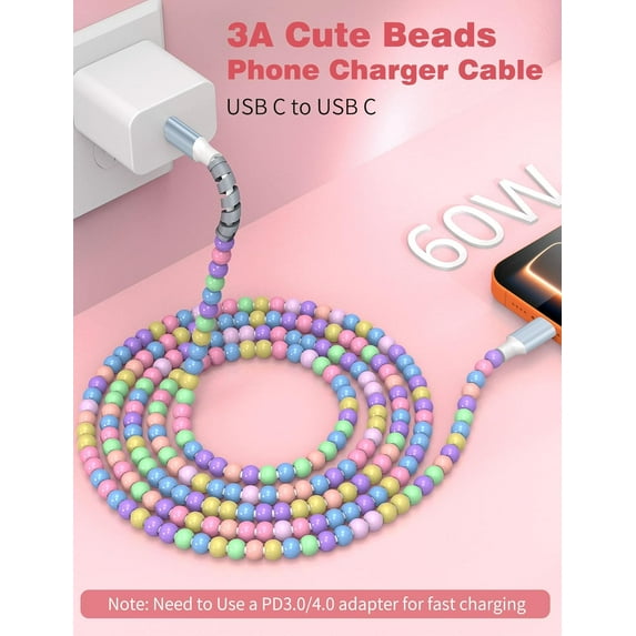 JUJHGRF-USB C to USB C Cable 3FT2Pack,60W Fast Charging Beaded Charger ...