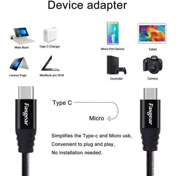 JUJHGRF-USB C to Micro USB Cable 1m Nylon Braided Type C to Micro USB ...