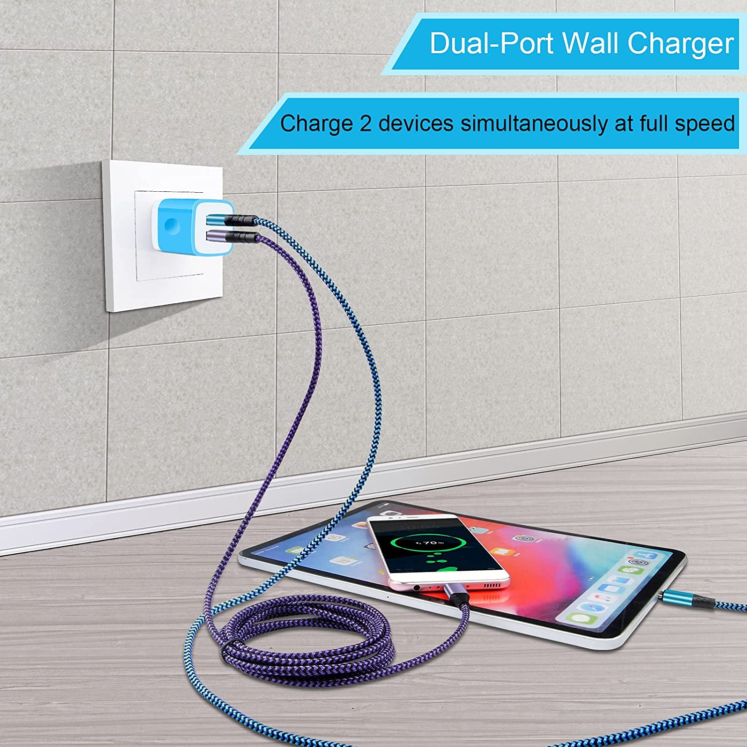 JUJHGRF-USB Wall Charger 3Pack 2.1A Dual Port Charger Block Fast ...