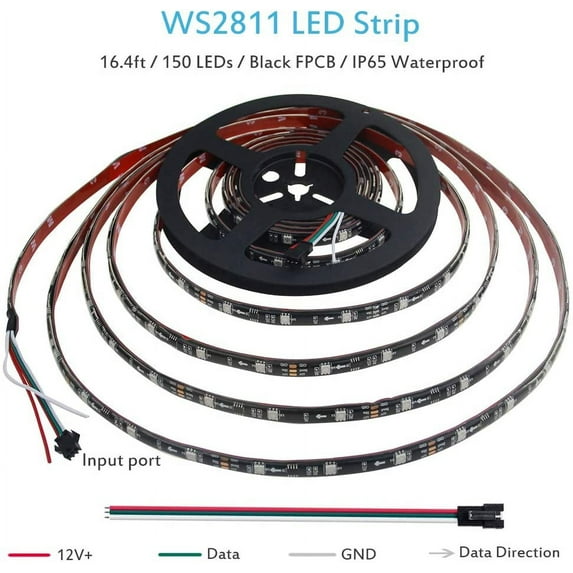 JUJHGRF-WS2811 12V Addressable RGB LED Strip Light 16.4ft 150 LEDs ...