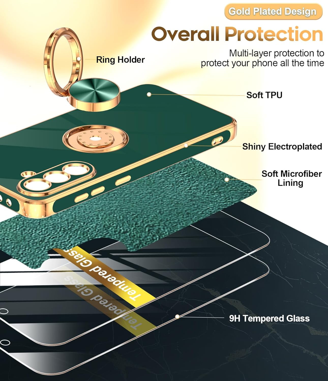 JUJHGRF-for Galaxy A36 5G Case: with 2 Pack Tempered Glass Screen ...