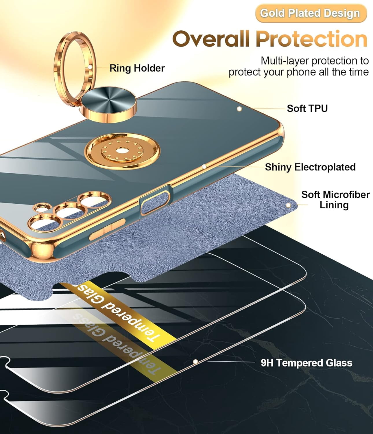 JUJHGRF-for Samsung Galaxy A14 5G Case with Tempered Glass Screen ...