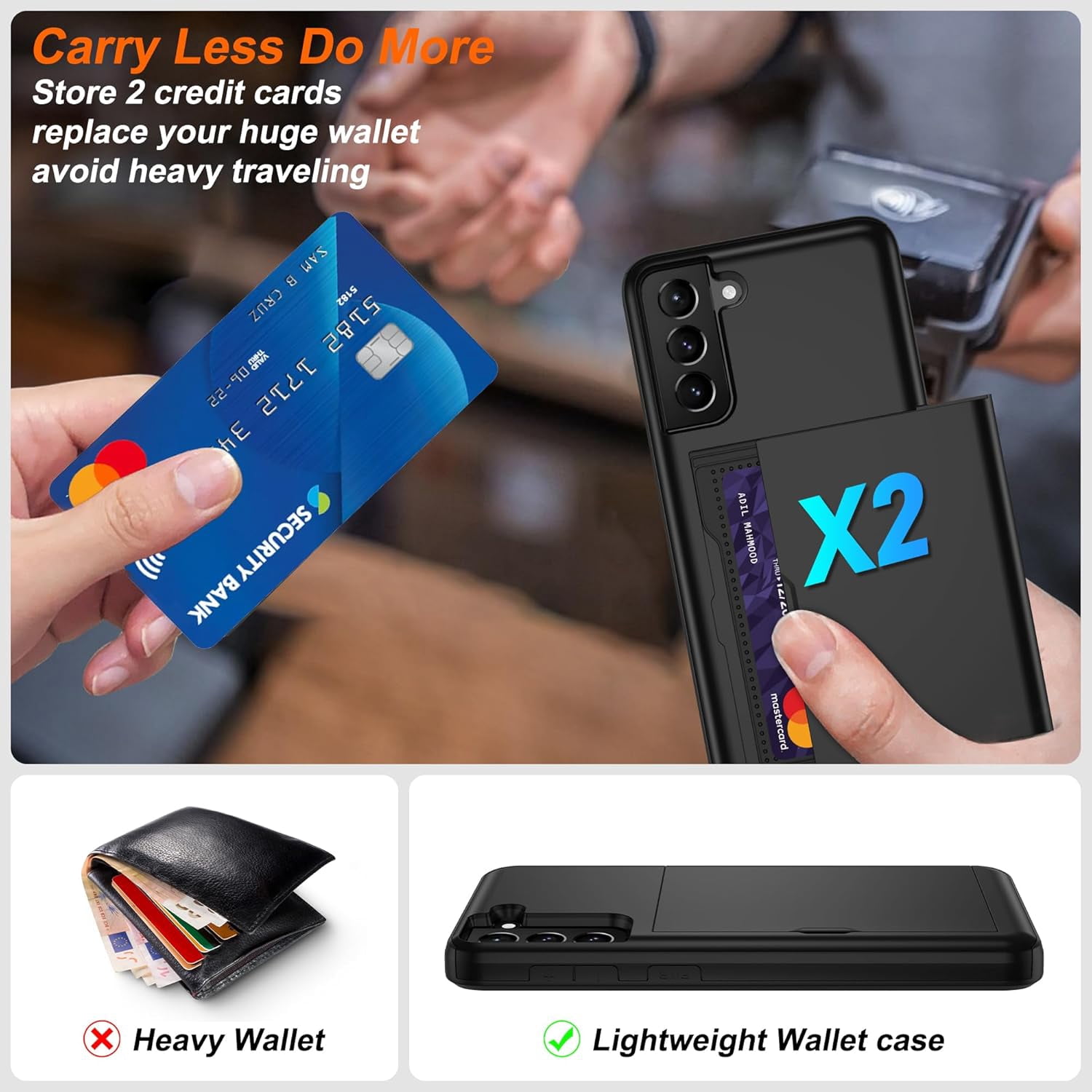 JUJHGRF-for Samsung Galaxy S21 Plus Case with Card Holder and (2 Pcs ...