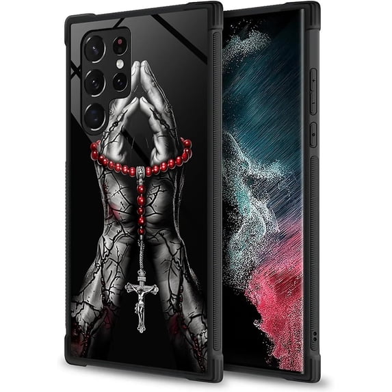 JUJHGRF-for Samsung Galaxy S23 Ultra Case, Prayer Red Rosary Silver ...