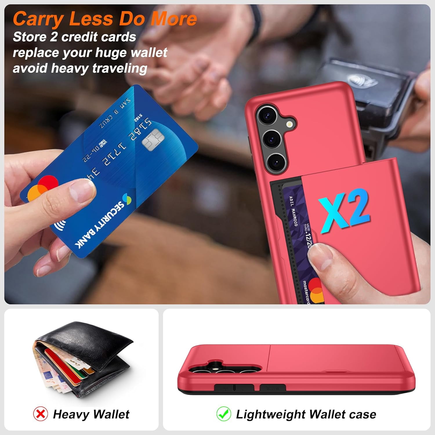 JUJHGRF-for Samsung Galaxy S24 Case with Card Holder and (2 Pcs) HD ...