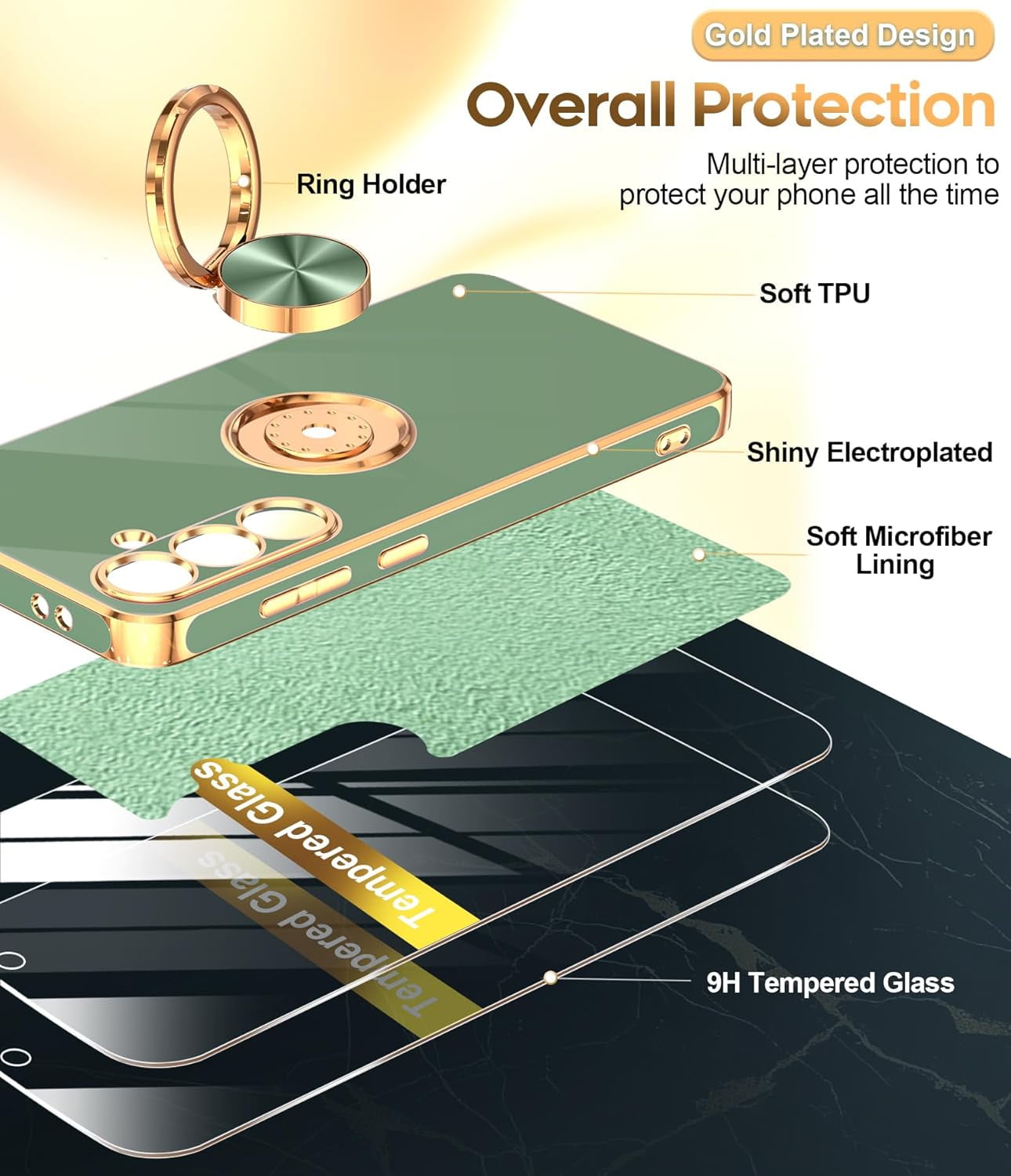 JUJHGRF-for Samsung Galaxy S24-FE Case: with 2 Pack Tempered Glass ...