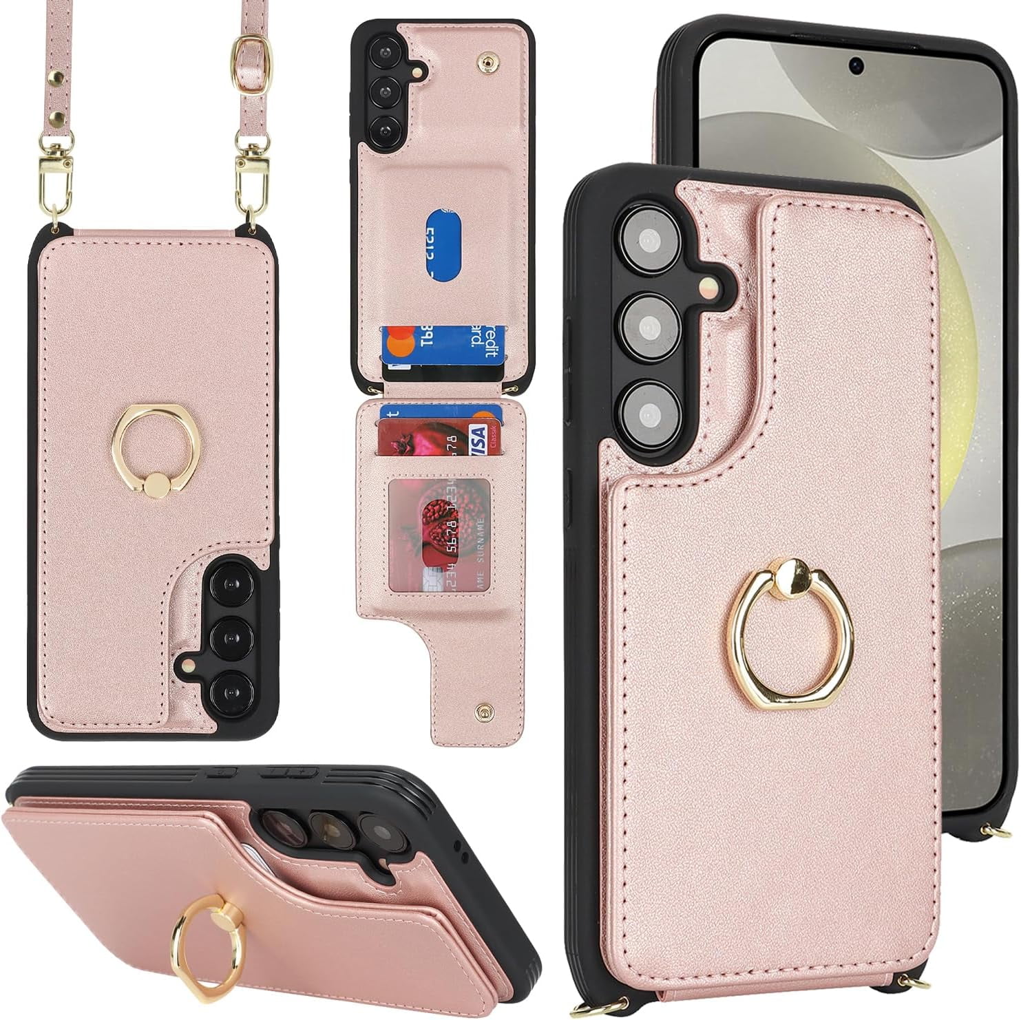 JUJHGRF-for Samsung Galaxy S24 Plus Case with Card Holder and Strap for ...