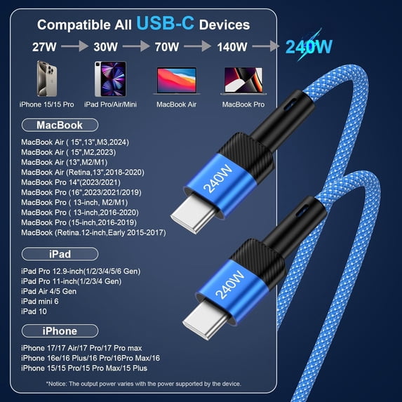 JUJHGRF-for iPhone 17 Pro Max USB C to USB C Cable Fast Charging 240W ...