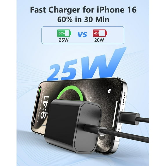 JUJHGRF-iPhone 17 16 15 Charger, 2-Pack 25W Fast USB C Charger Block ...