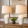 JUJUYUYOP 21" Linen Lampshade Off-White Ceramic Table Lamp Set of Two ...
