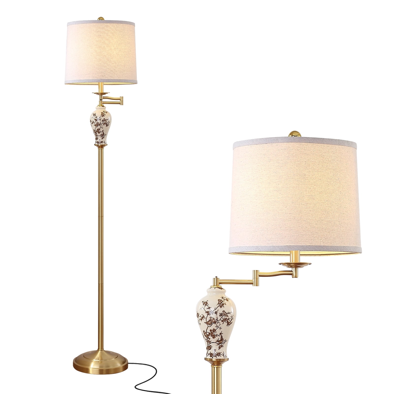 JUJUYUYOP 63" Floral and Bird Ceramic Floor Lamp with 355° Adjustable ...