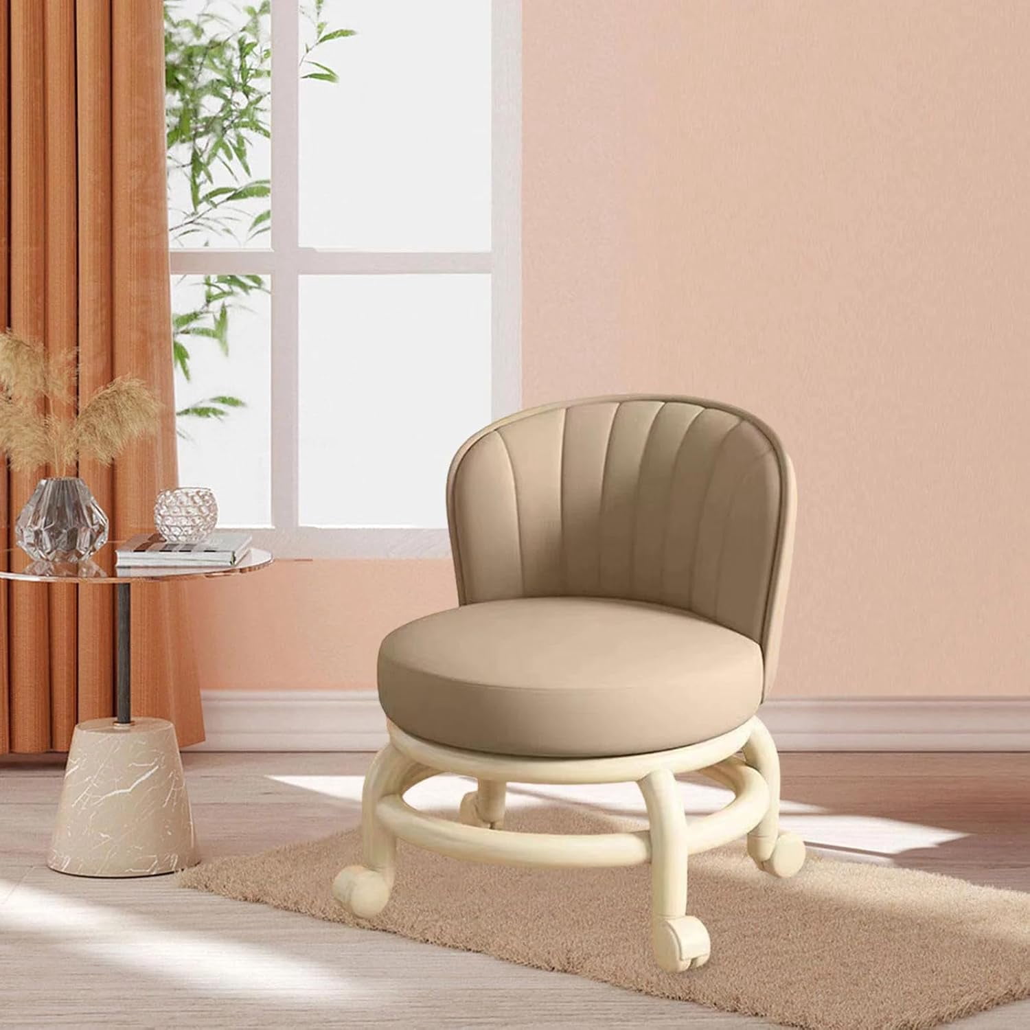 JUKKRE Round Rolling Stool Small Bench with Wheels and Backrest Mobile ...