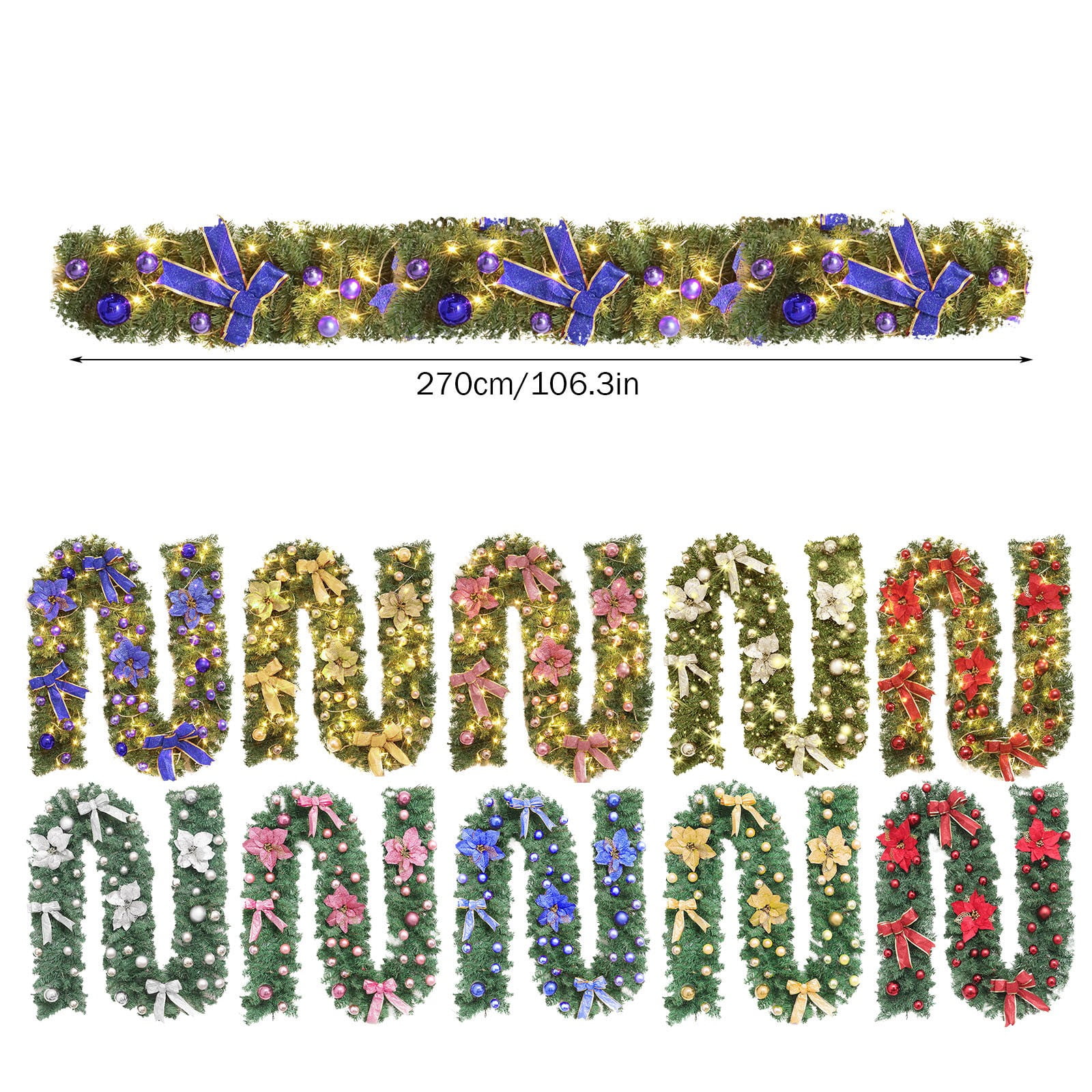 JUKUNESA Christmas Garland, 106.3in Lighted Christmas Garland, Prelit ...