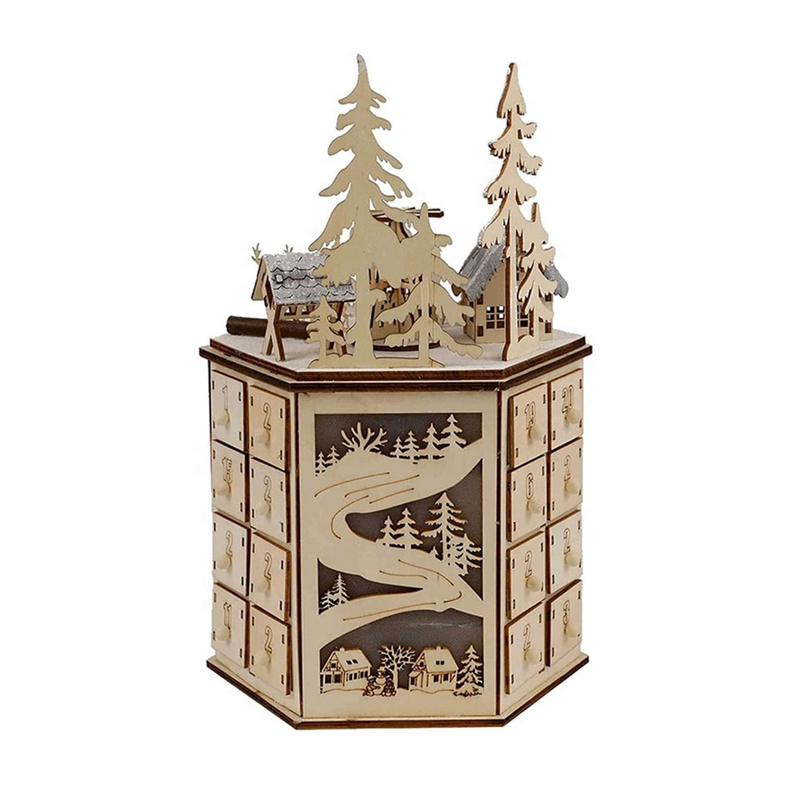 JUKUNESA Christmas Wooden Advent Calendar 2024 with 24 Storage Drawers ...