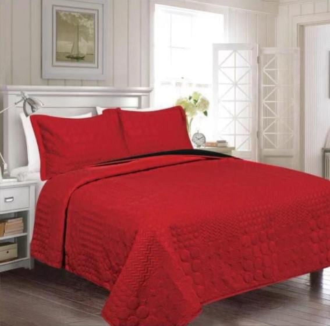 JULIAN RED AND BLACK COLOR REVERSIBLE PLUSH BEDSPREAD SET 3 PCS QUEEN ...