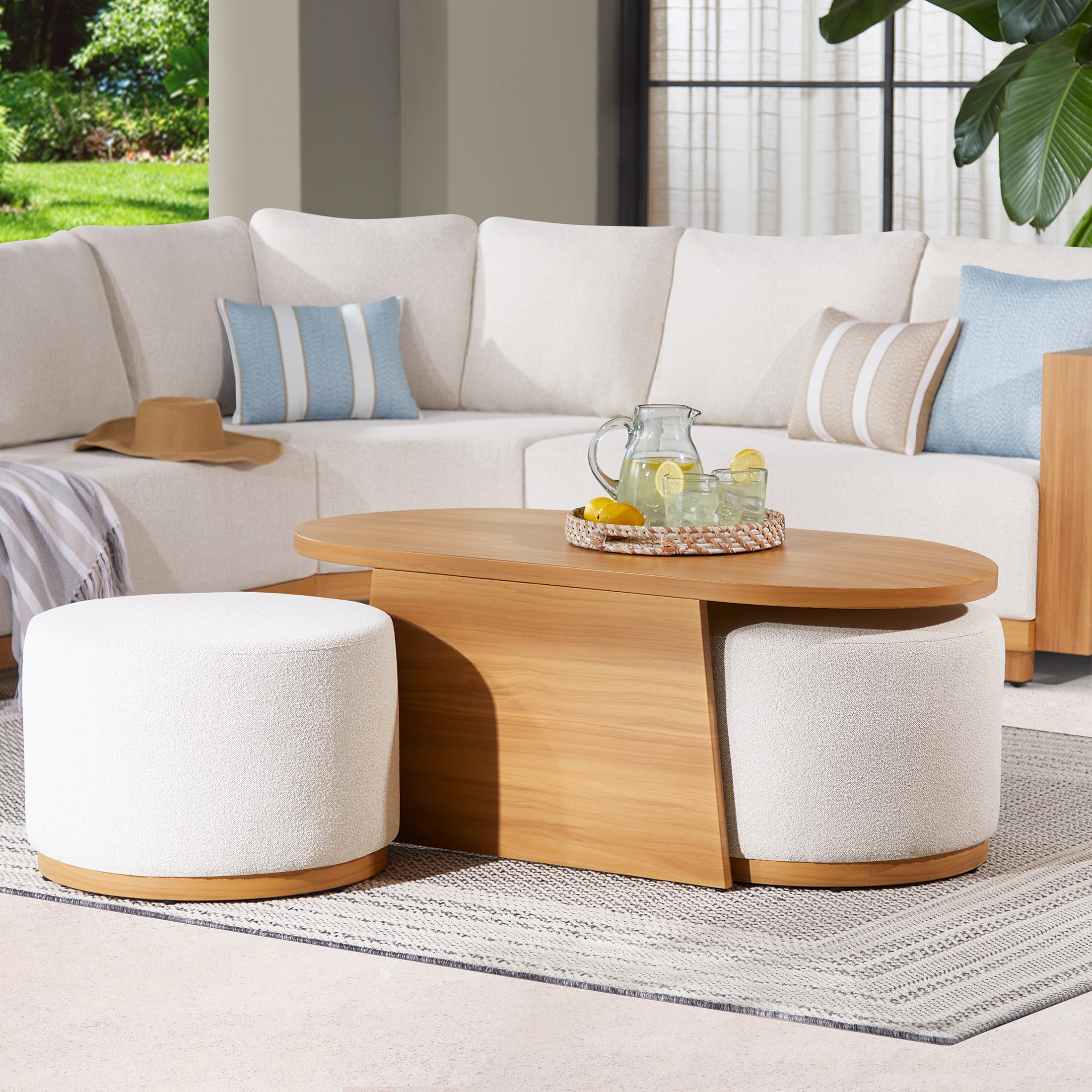 Better Homes & Gardens Juliet Outdoor Coffee Table and 2 Ottomans with ...