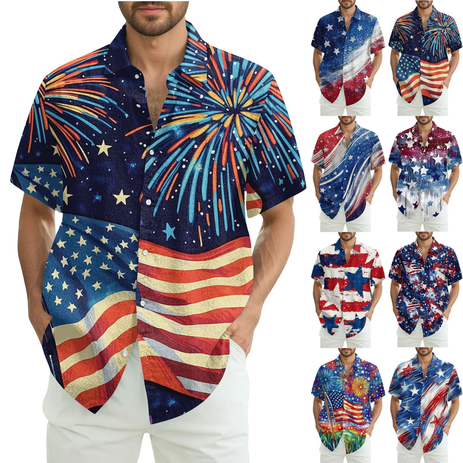 JULMCOMO 2025 Independence Day Mens Shirts Beach Summer Loose Shirt ...