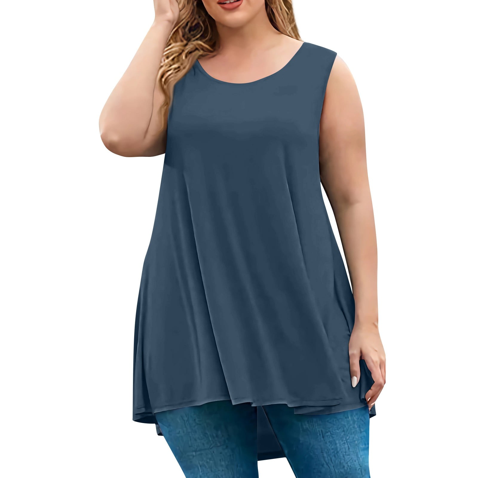JULMCOMO 2025 Plus Size Shirts for Women Dressy Sleeveless Crew Neck T ...
