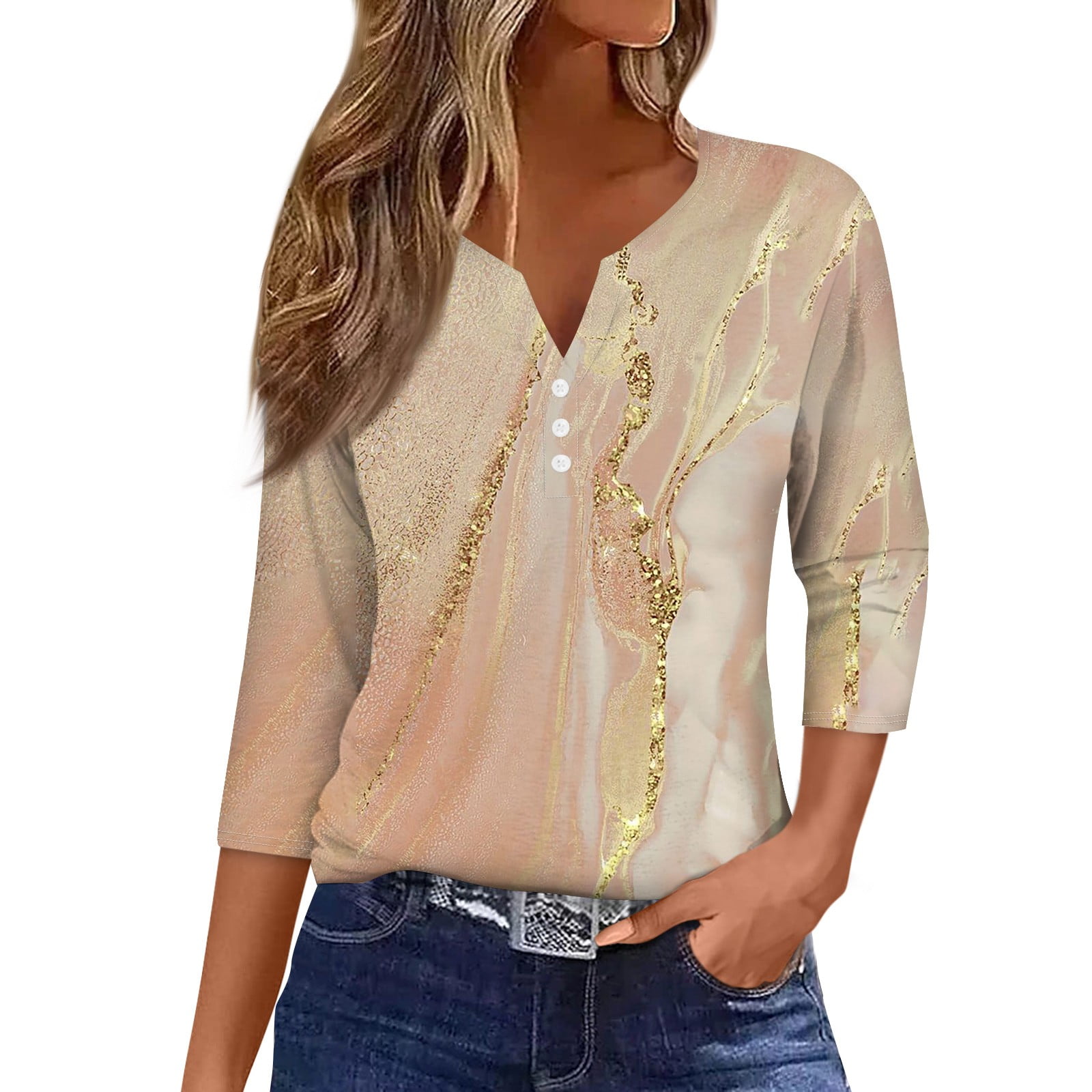JULMCOMO 3/4 Length Sleeve Shirts for Women Button Down Summer Trendy ...