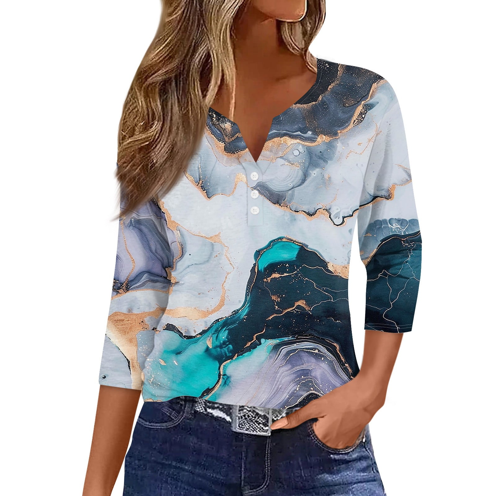 JULMCOMO 3/4 Sleeve Shirts for Women Button Down Plus Size Tops ...
