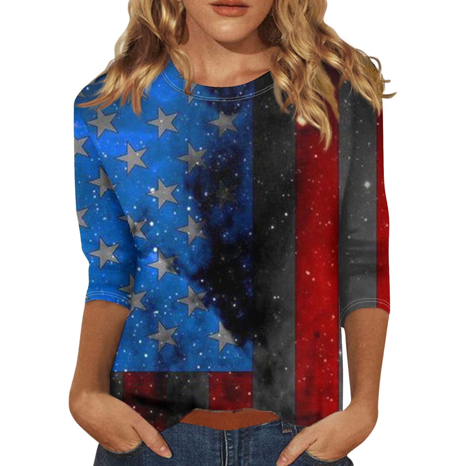 JULMCOMO 4th of July 3/4 Sleeve T Shirts for Women American Flag Stars ...