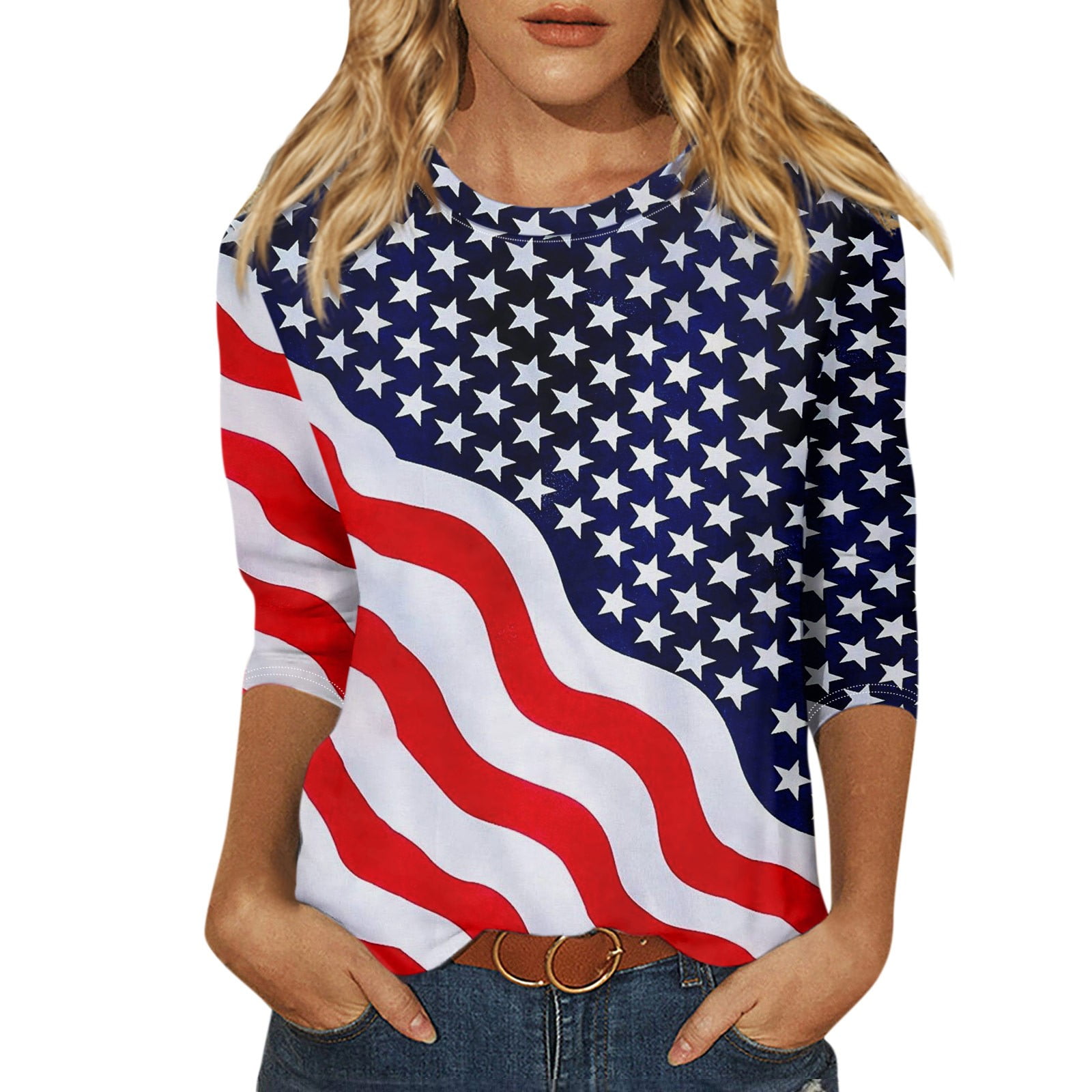 JULMCOMO 4th of July American Flag 3/4 Sleeve Shirt for Women USA Flag Shirts Patriotic Shirt ...