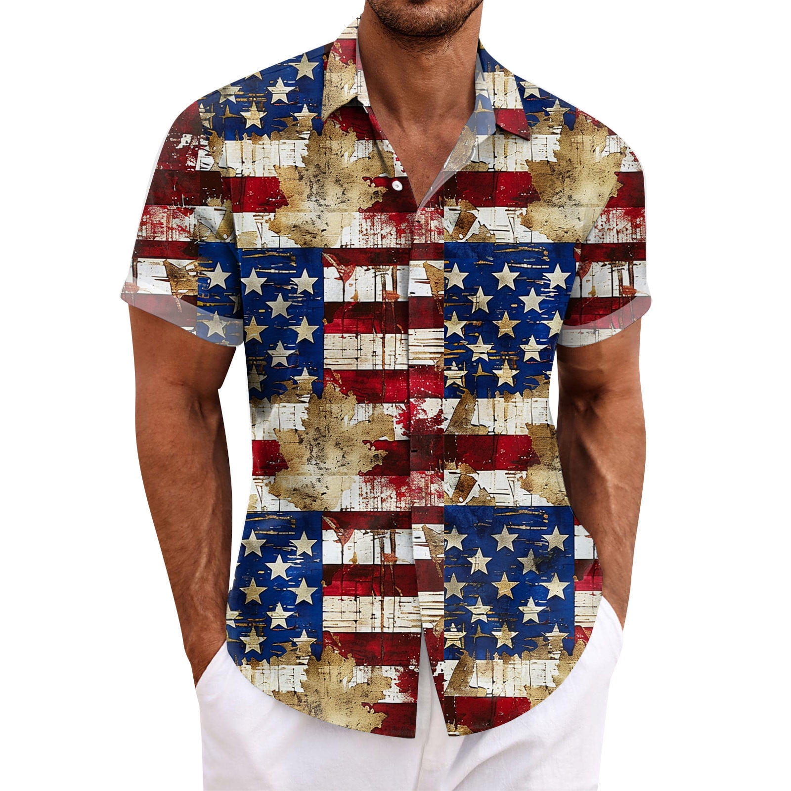 JULMCOMO 4th of July Button up Shirts for Man Beach Summer Short Sleeve ...