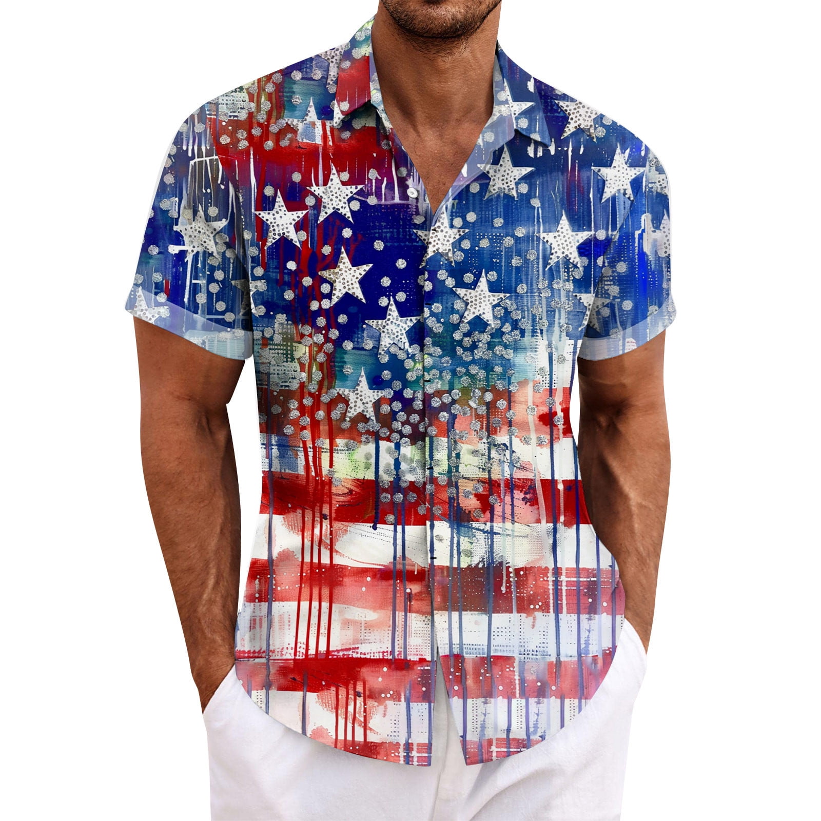 JULMCOMO 4th of July Workout Button up Shirts for Men Beach Summer ...
