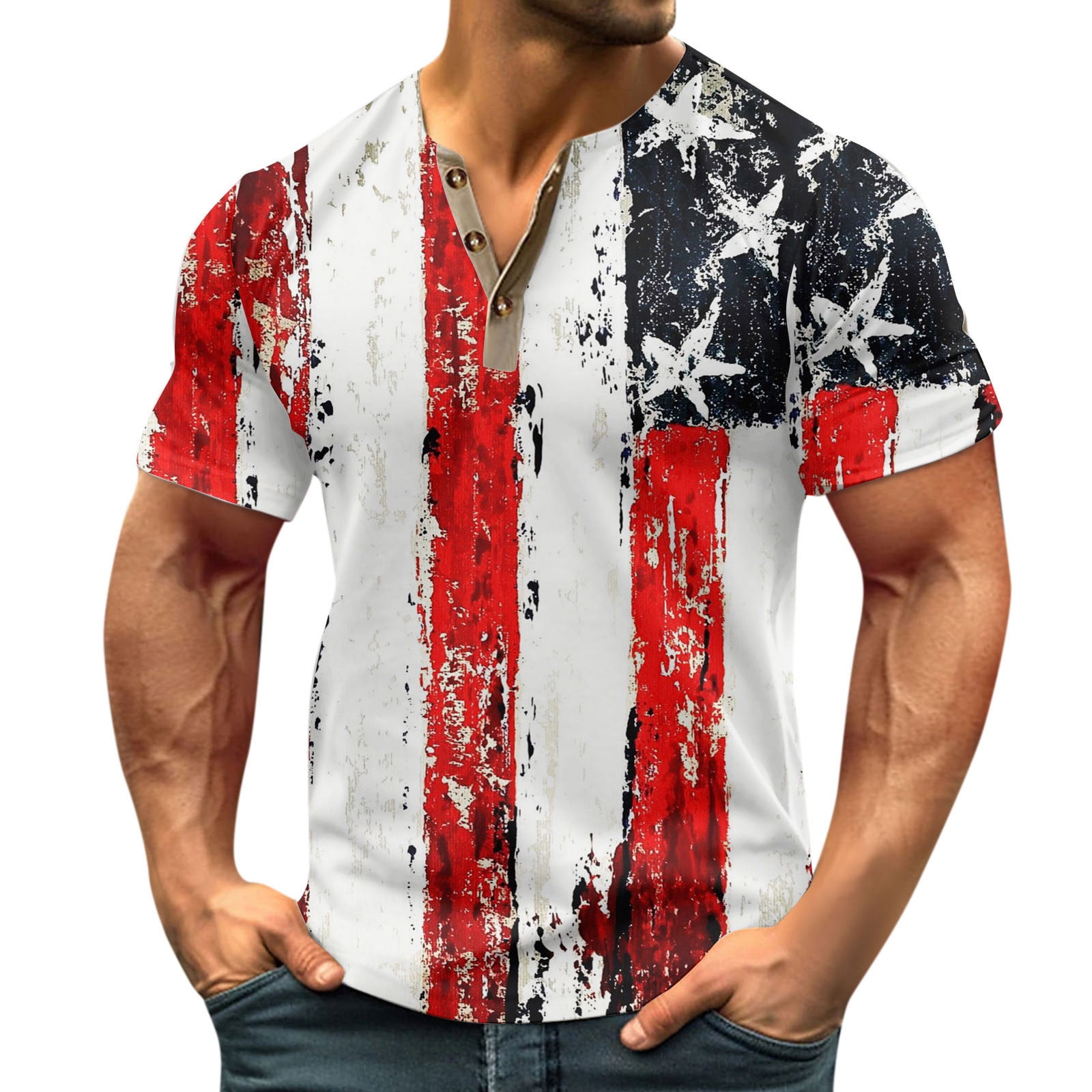 JULMCOMO 4th Of July Men's Henley Shirts 3 Buttons Short Sleeve T-Shirt ...