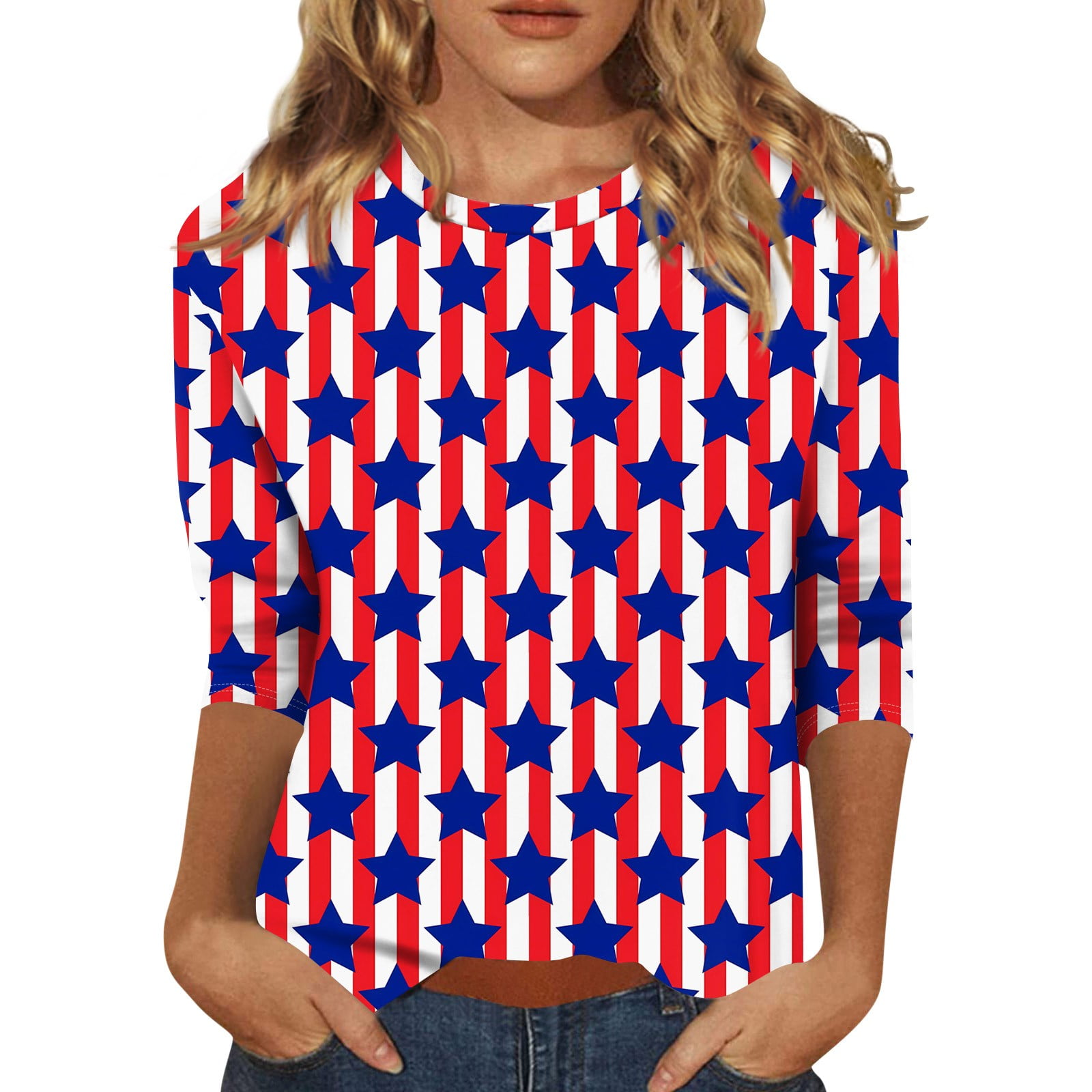 JULMCOMO 4th of July 3/4 Sleeve T Shirts for Women USA Star Stripes ...