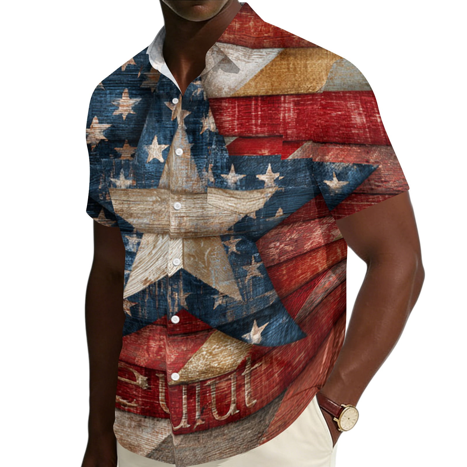JULMCOMO American Flag Hawaiian Shirt for Men Red White Blue Short ...