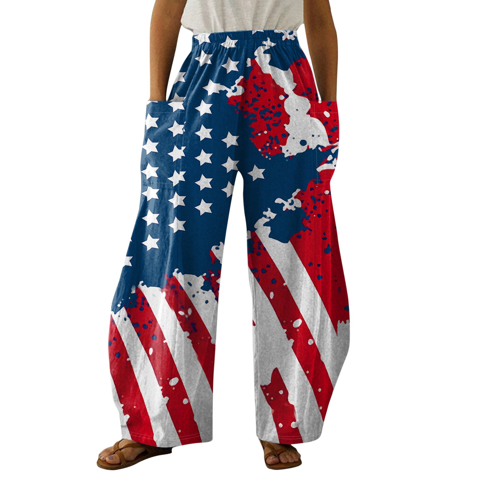 JULMCOMO American Flag Linen Pants Women 2024 Summer Trendy Casual Wide ...