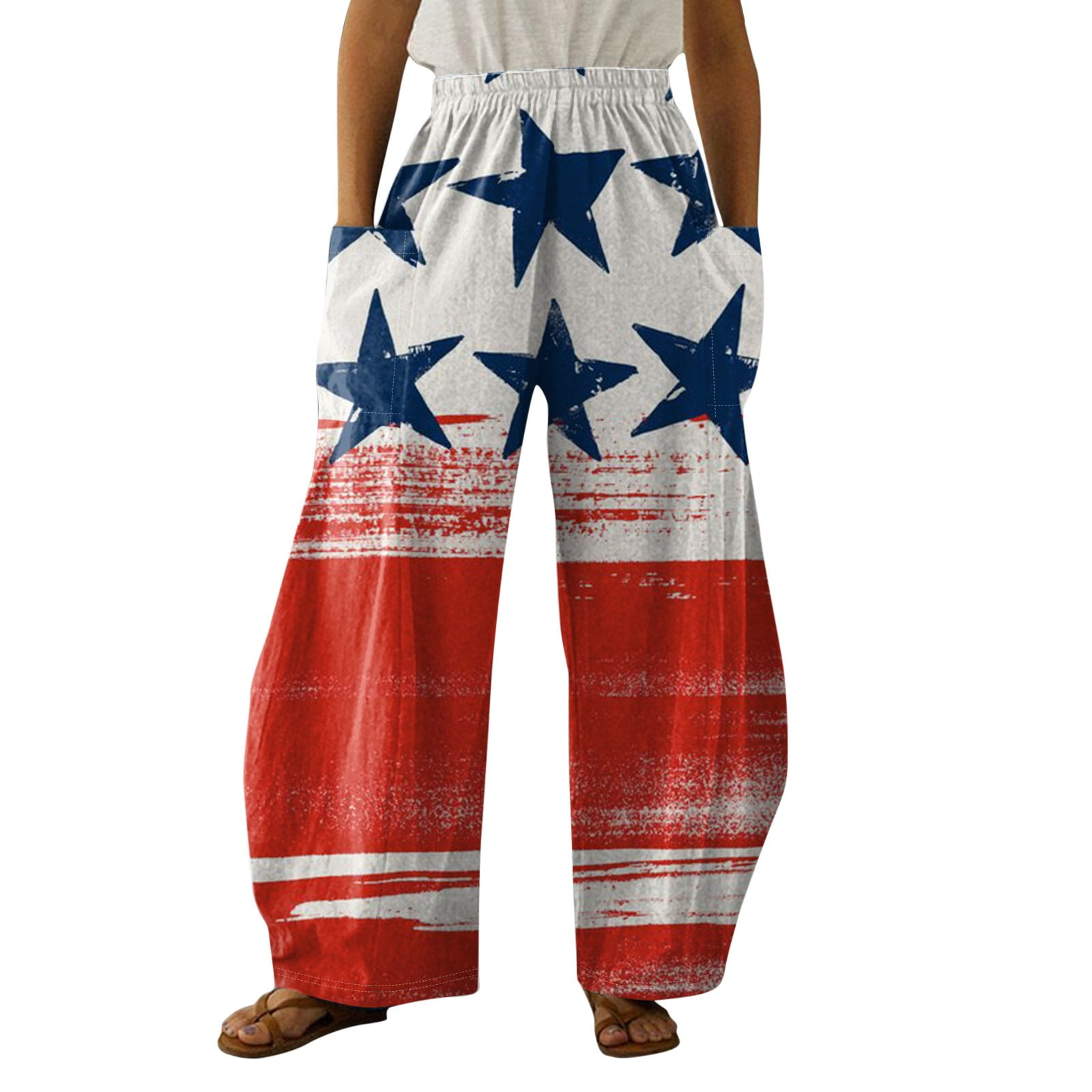 JULMCOMO American Flag Linen Pants Women Comfy Flowy Wide Leg Pants 4th ...