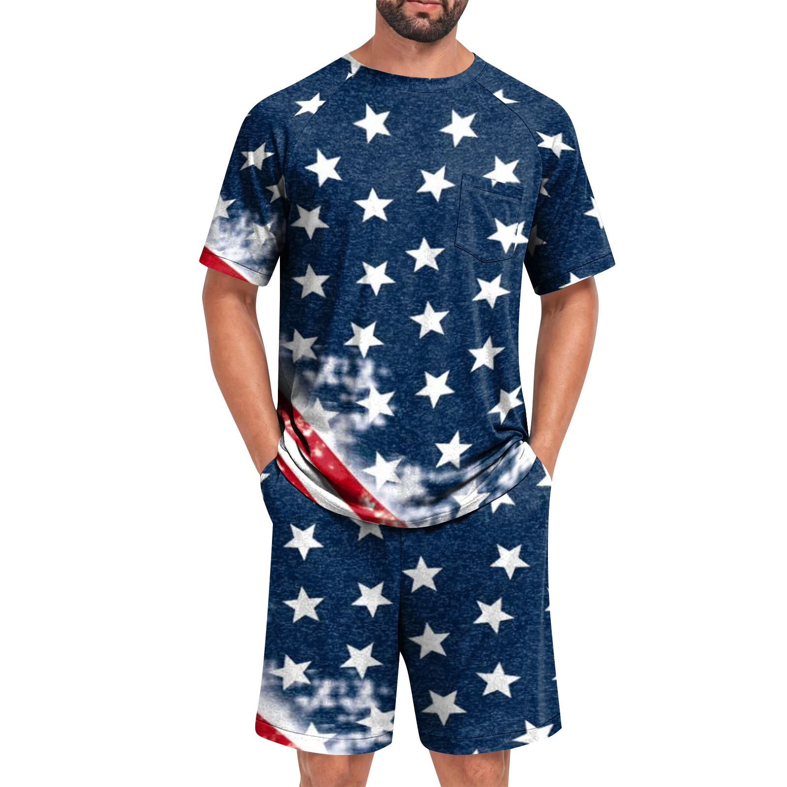 JULMCOMO American Flag Men's Pajamas Set Red White Blue Crew Neck ...