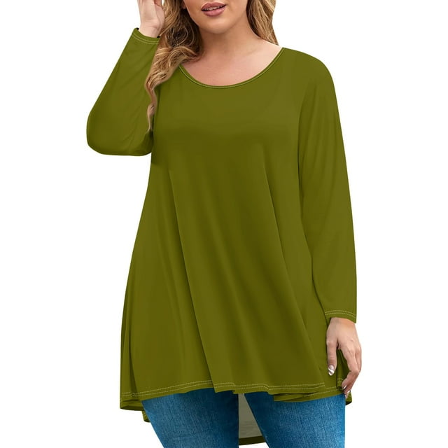 JULMCOMO Army Green Plus Size Tunic Tops for Women 4x-5x Half Sleeve Crew Neck Tshirts Dressy ...