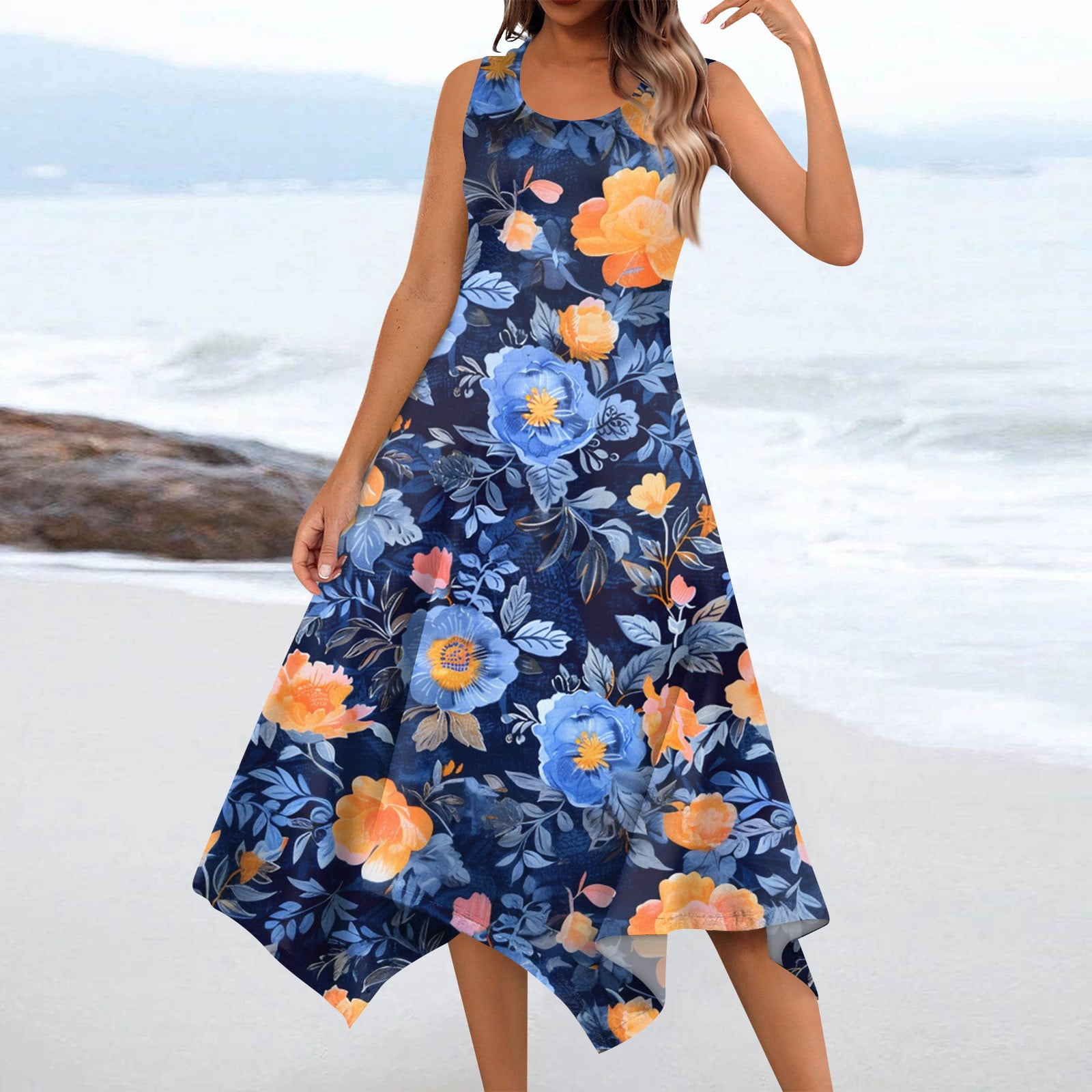 JULMCOMO Beach Dresses for Women 2024 Vacation Sleeveless Floral Swing ...