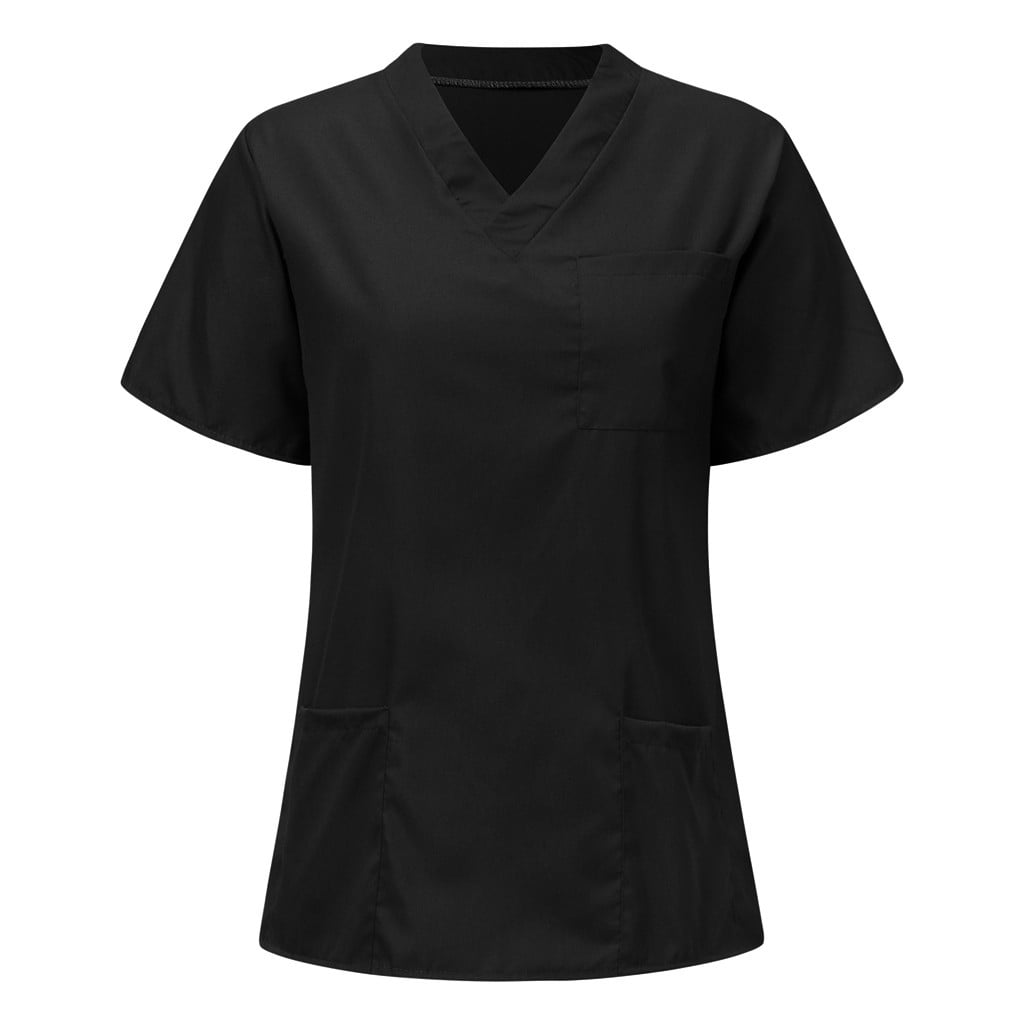 JULMCOMO Black Womens Scrubs Clearance Fun Basic Color Print Short ...