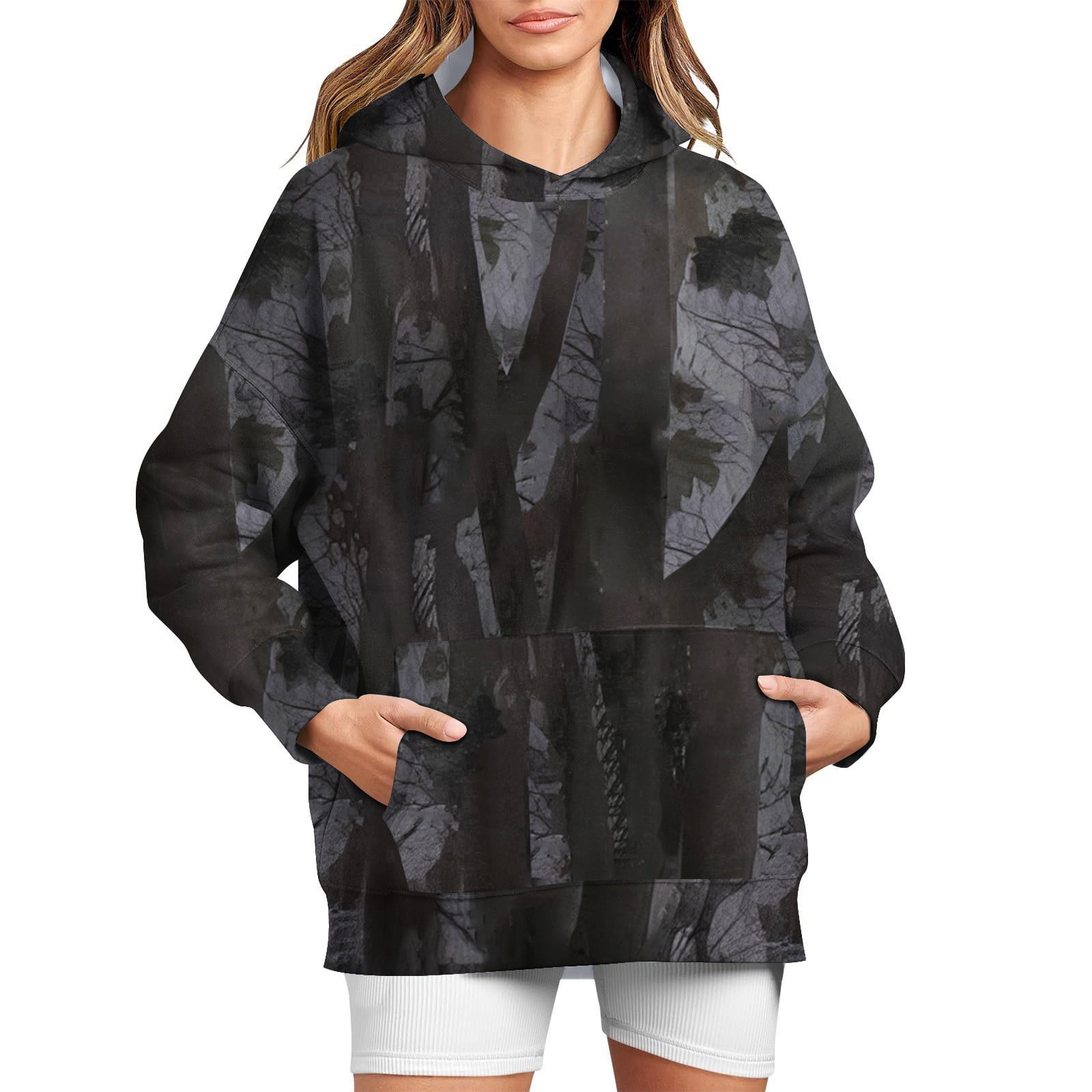 Julmcomo Camo Hoodies Womens Oversized Maple Leaf Print Camouflage