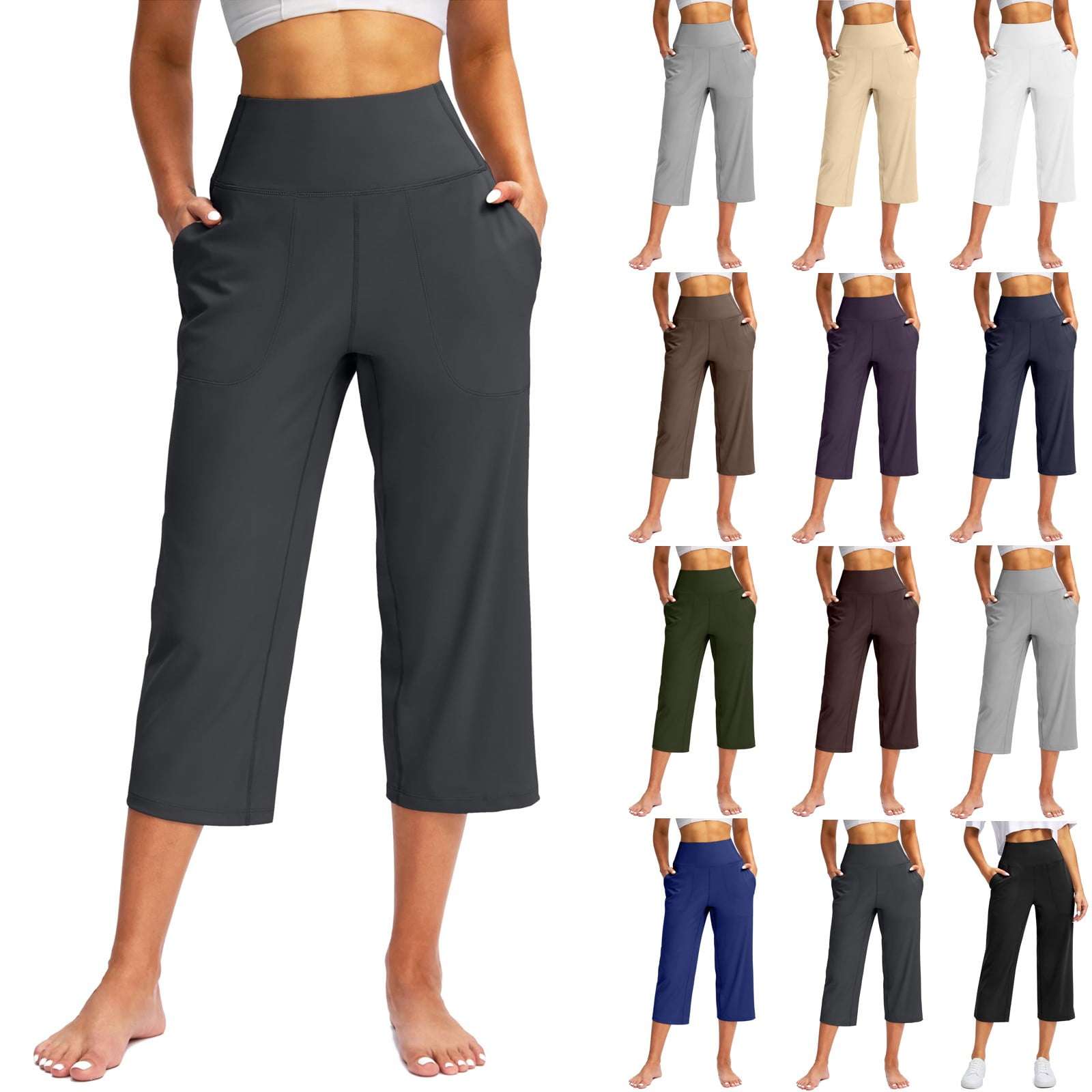 JULMCOMO Capri Pants for Women Summer Wide Leg Capri Pants with Pockets ...
