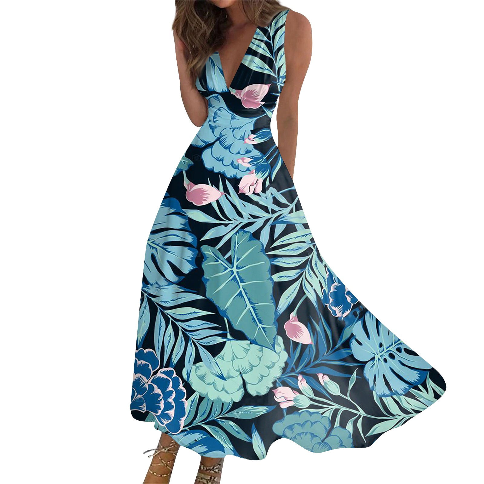 JULMCOMO Dresses for Women 2024 Trendy Sexy Sleeveless Deep V-Neck Maxi ...