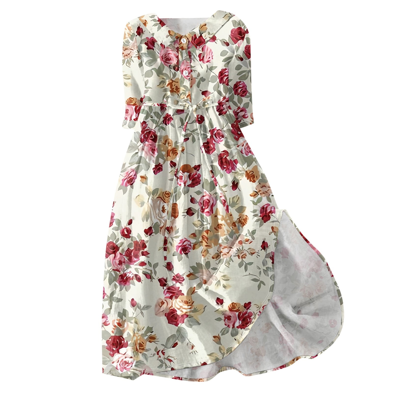 JULMCOMO Dresses for Women Lapel Neck Button Lace-Up Summer Dresses ...